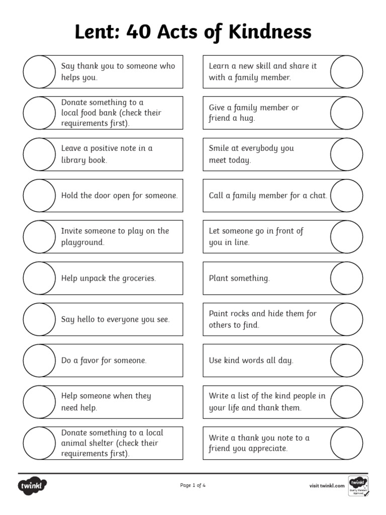 Black and White Lent 40 Acts of Kindness | PDF