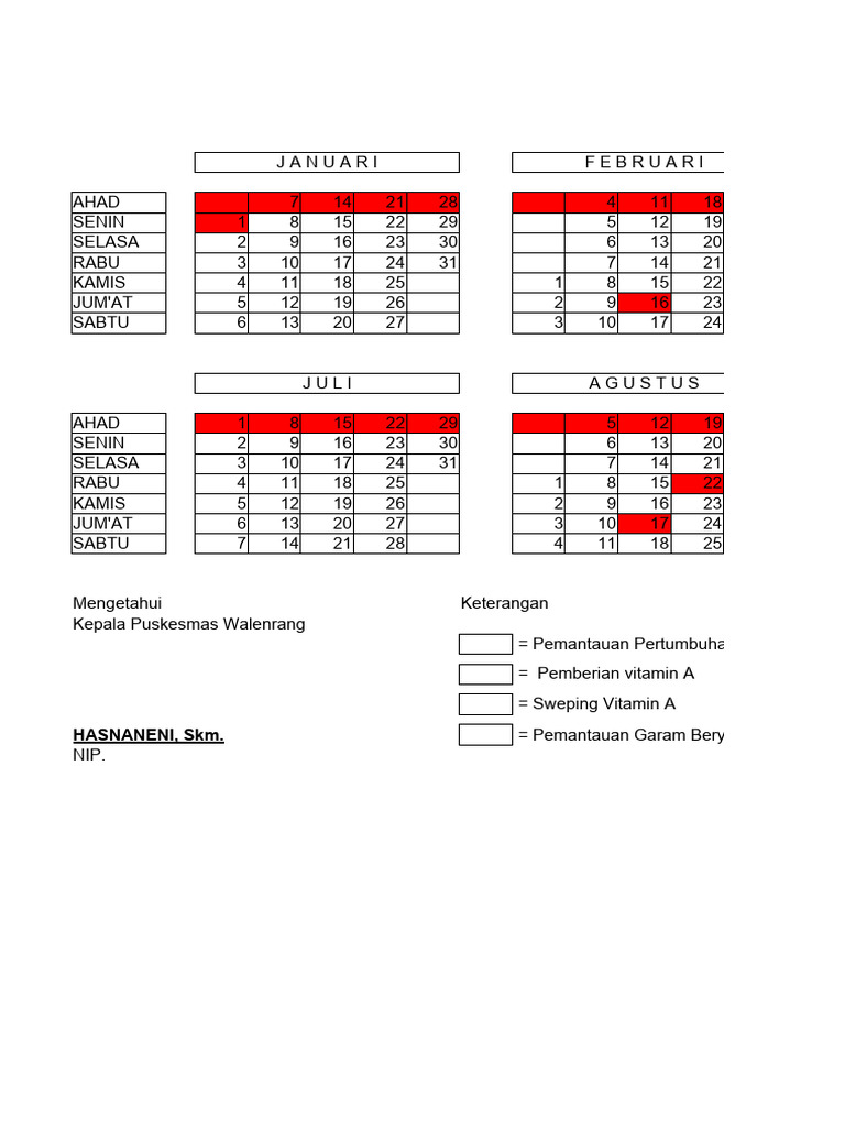 Kalender Kegiatan NONI | PDF