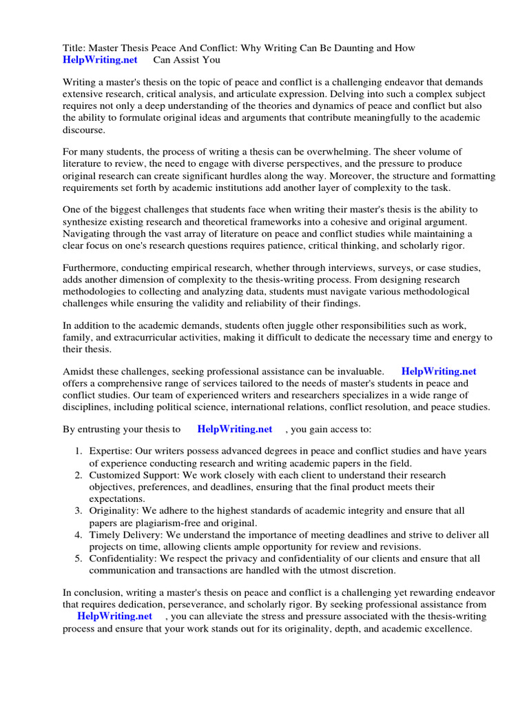 Master Thesis Peace and Conflict | Download Free PDF | Methodology | Critical Thinking