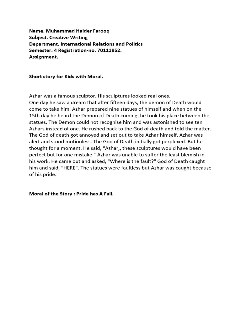Short Story For Kids Assignment. | PDF