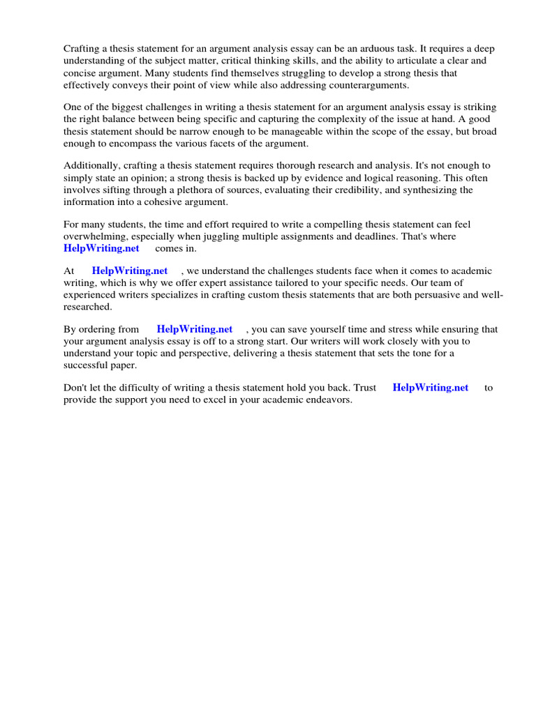 Thesis Statement For An Argument Analysis Essay | PDF | Essays | Argument