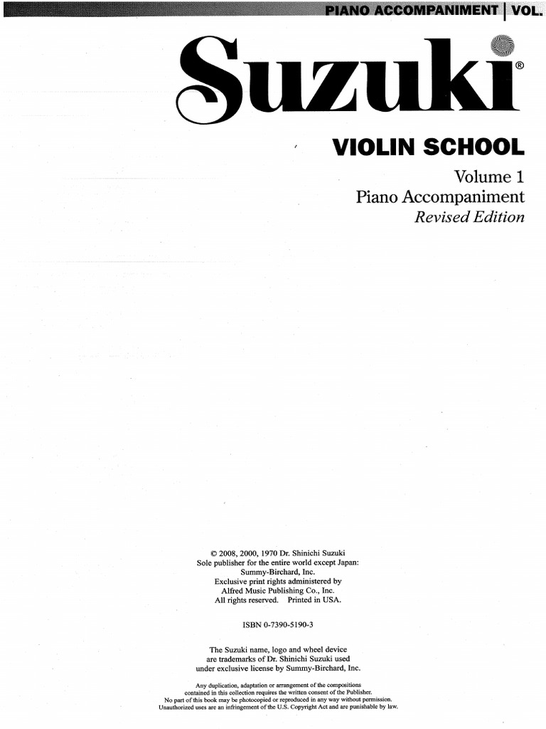 Suzuki Violin School Vol 1 Piano Accompaniment Revised Edition | PDF