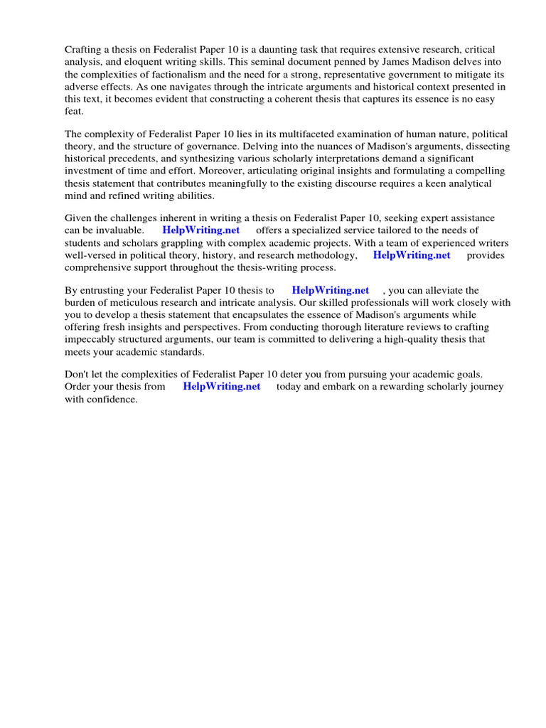 Thesis Guide for Federalist Paper 10 | PDF | James Madison | The ...
