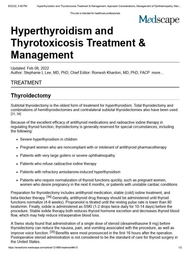 Thyroidectomy. Medscape | PDF