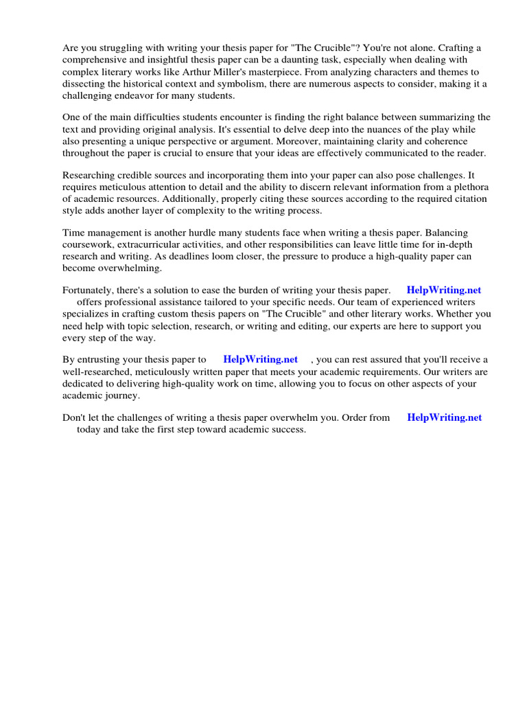 Thesis Paper For The Crucible | PDF