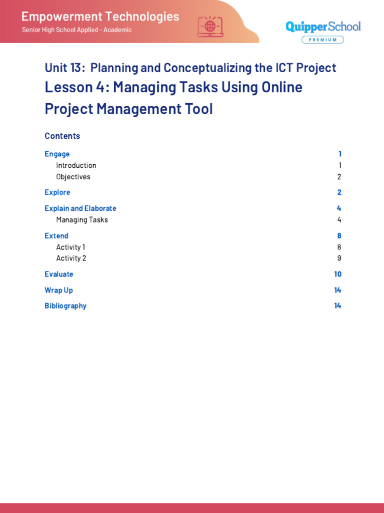 Unit 13 Lesson 4 Managing Tasks Using Online | PDF | Project Management ...