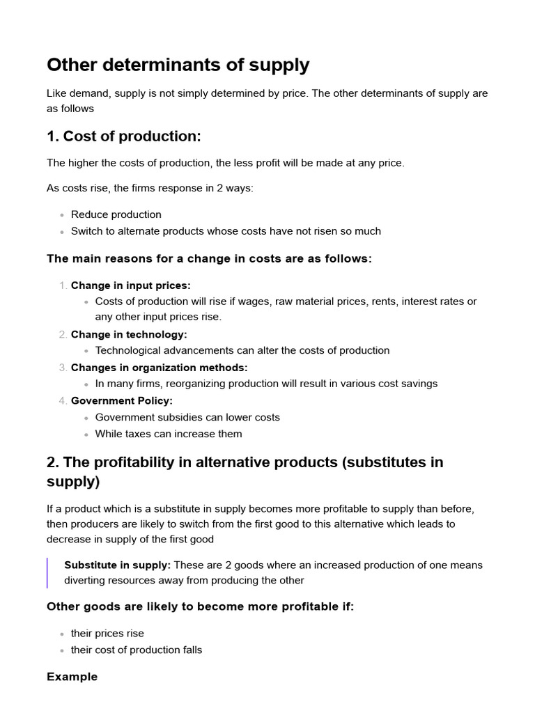 Other Determinants of Supply | PDF | Prices | Profit (Economics)