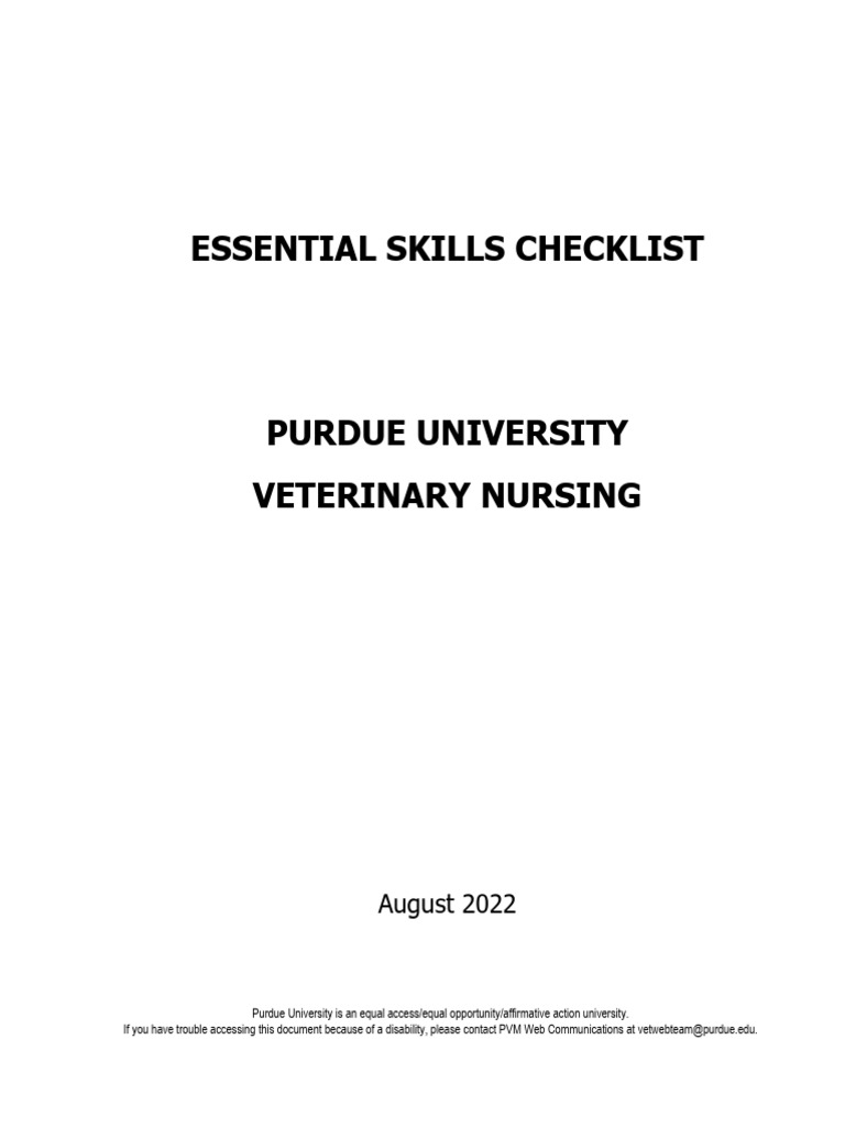 Purdue University Veterinary Nursing Essential Skills Checklist | PDF ...