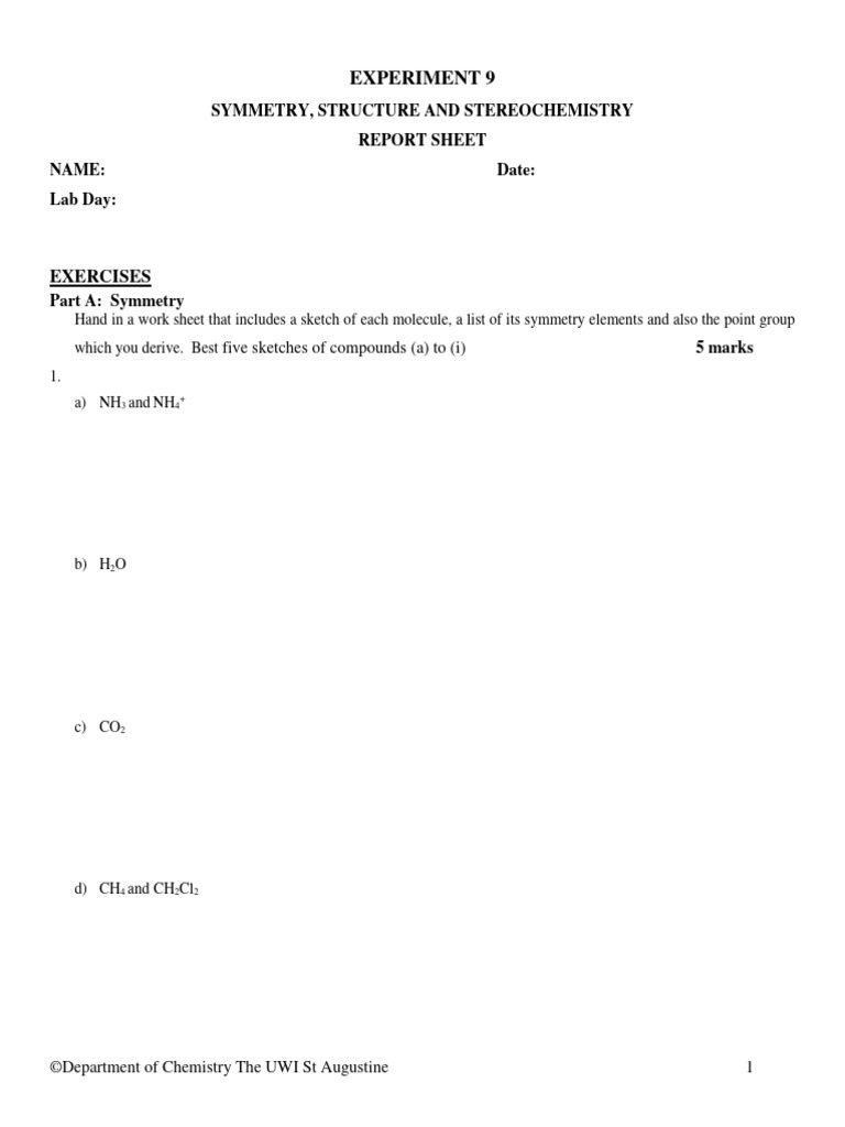 Chem 2672 - Experiment 9 - Report - Sheet - 2022 | PDF | Physical Chemistry | Space