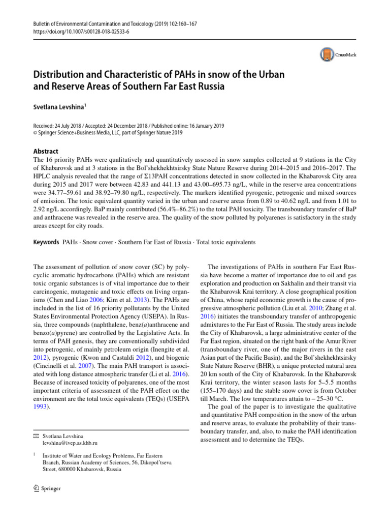 Levshina Et Al.,2019 | PDF | Polycyclic Aromatic Hydrocarbon | High Performance Liquid ...