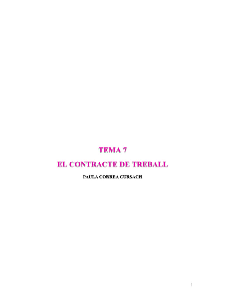Tema 7 El Contracte de Treball | PDF