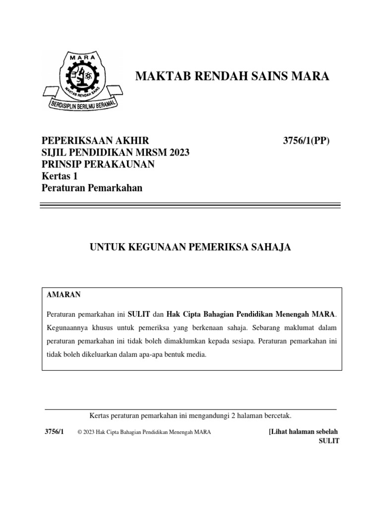 2023 MRSM Prinsip Perakaunan K1 Skema | PDF