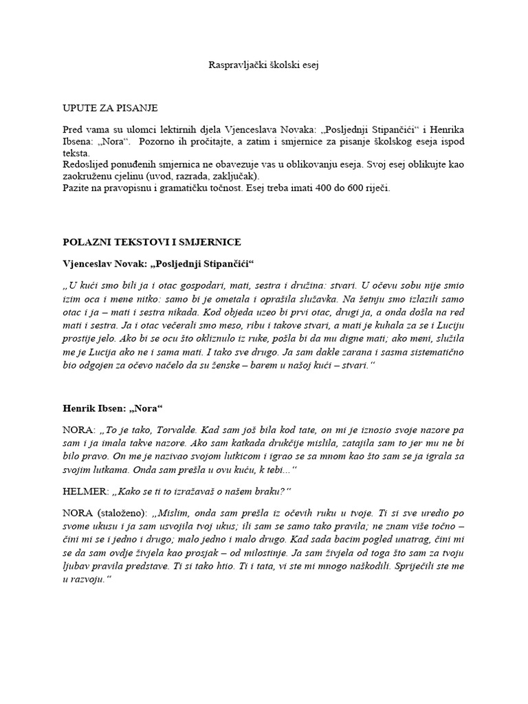 Raspravljacki Skolski Esej | PDF