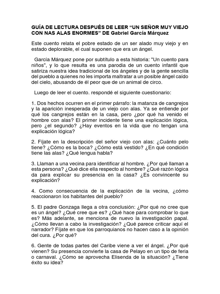 Un Señor Muy Viejo Con Unas Alas Enormes - Actividades | PDF | Humor