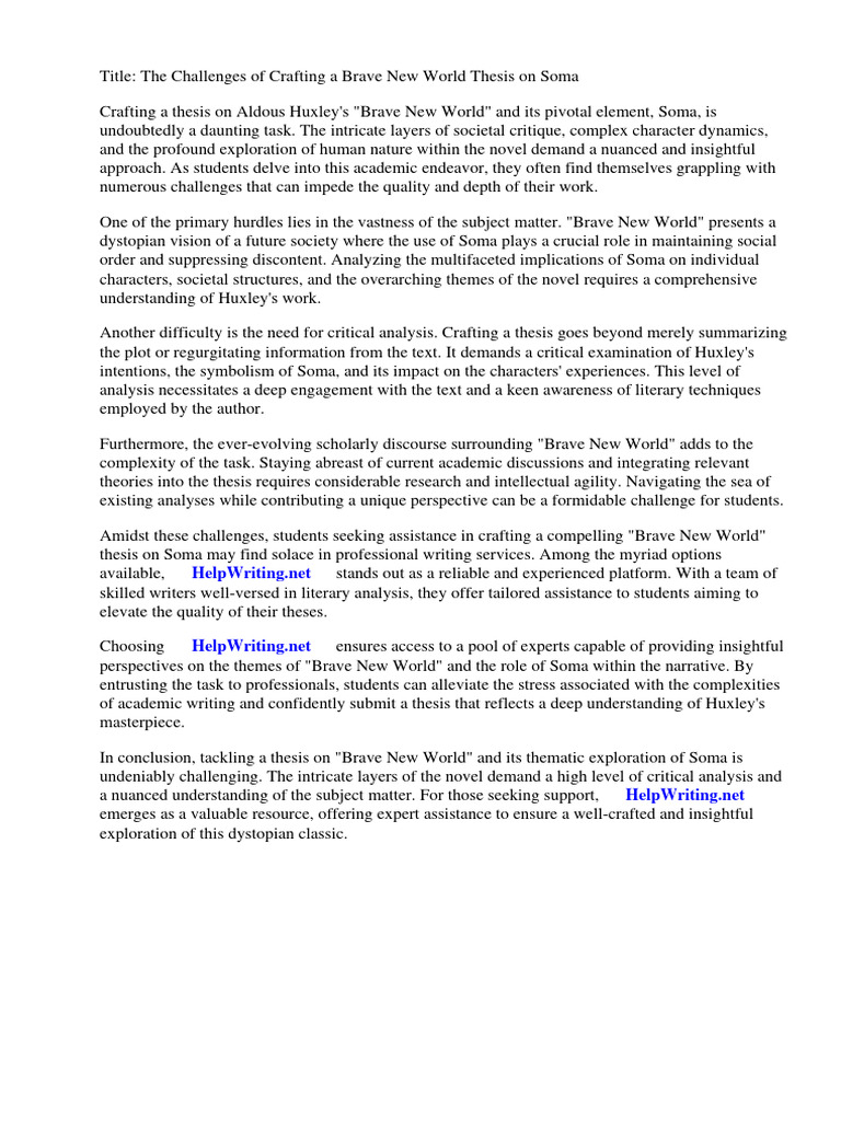 Crafting a Thesis on Soma in "Brave New World" | PDF