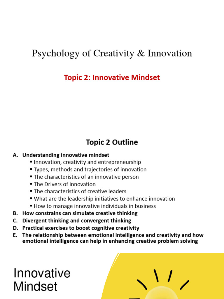 Topic 2 Innovative Mindset | PDF | Creativity | Thought