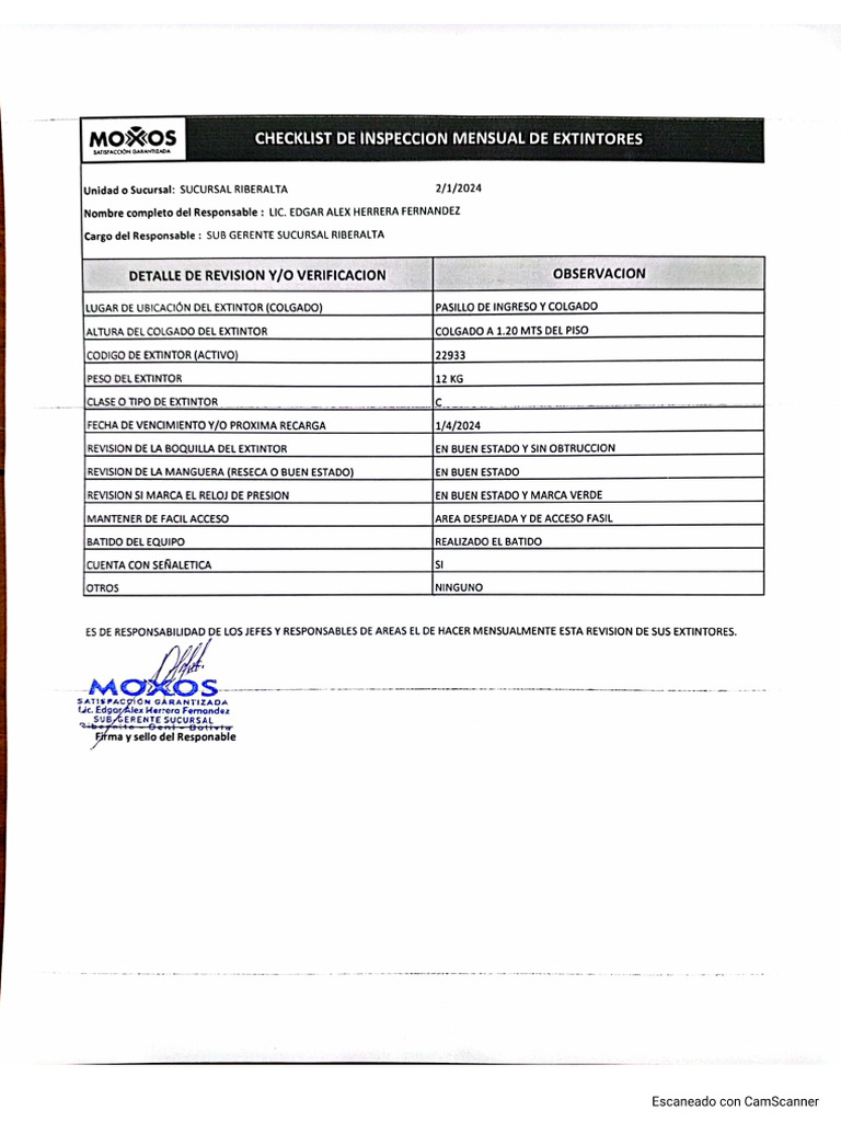 Chek List Extintores Suc. Riberalta | PDF