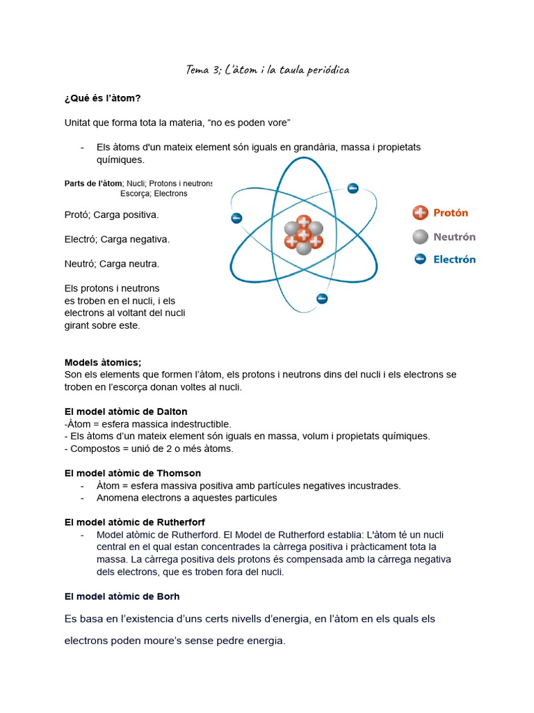 Tema 3 L'àtom I La Taula Periódica | PDF