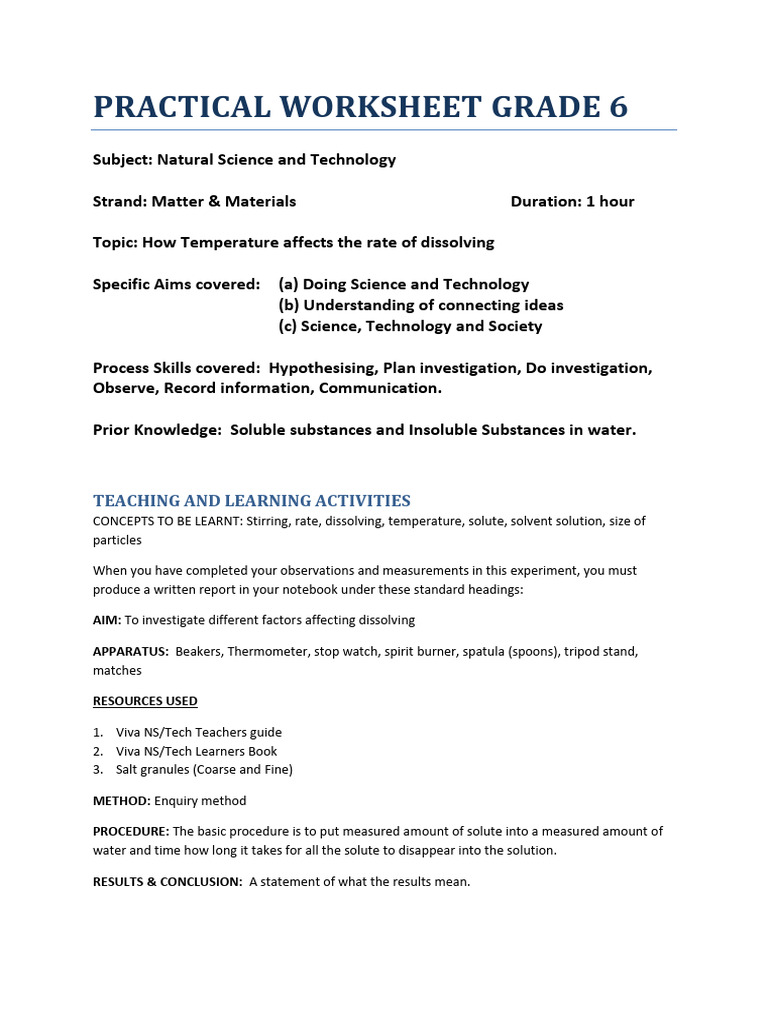 NS&TECH GRADE 6 Matter & Materials (RATE OF DISSOLVING) | PDF ...