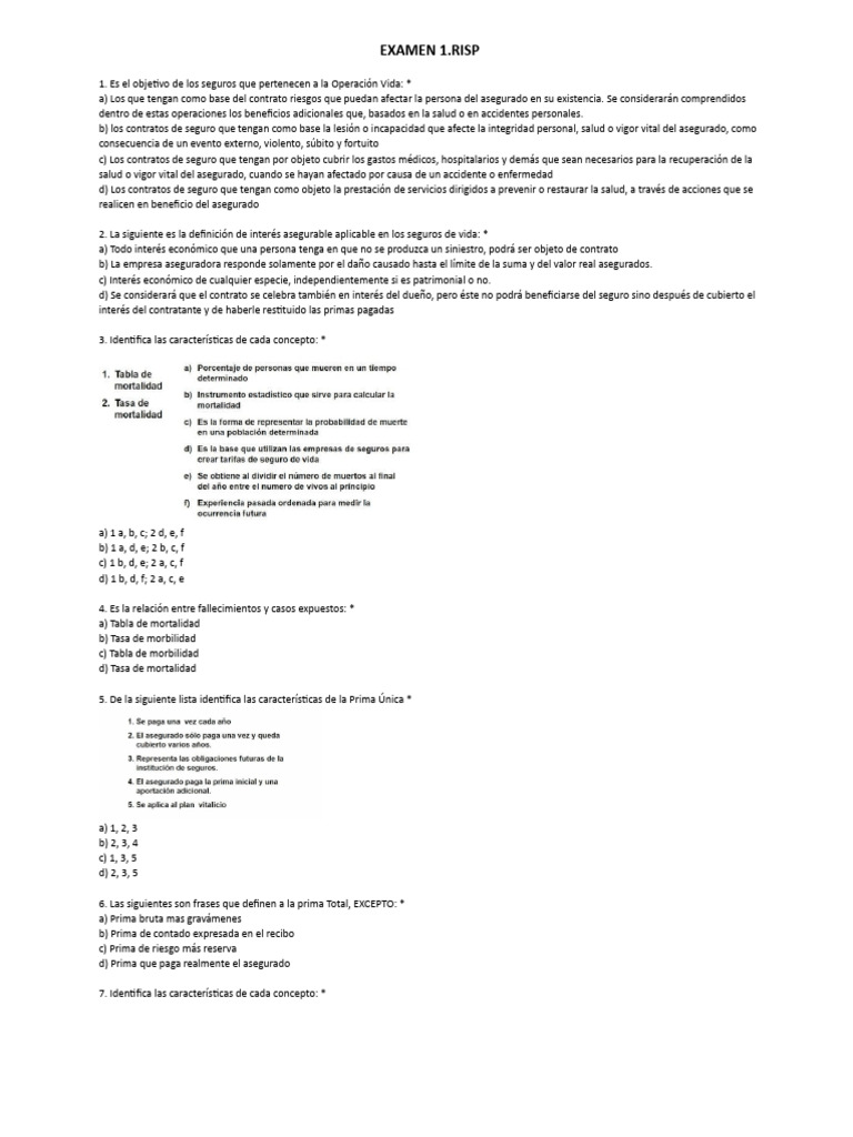 EXAMEN 1. RISP | PDF | Seguro | Póliza de seguros