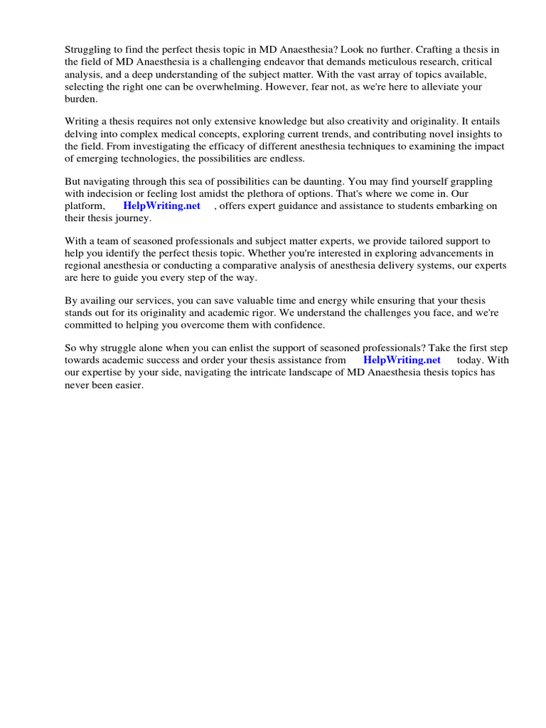 Thesis Topics in MD Anaesthesia | PDF | Anesthesia | Surgery