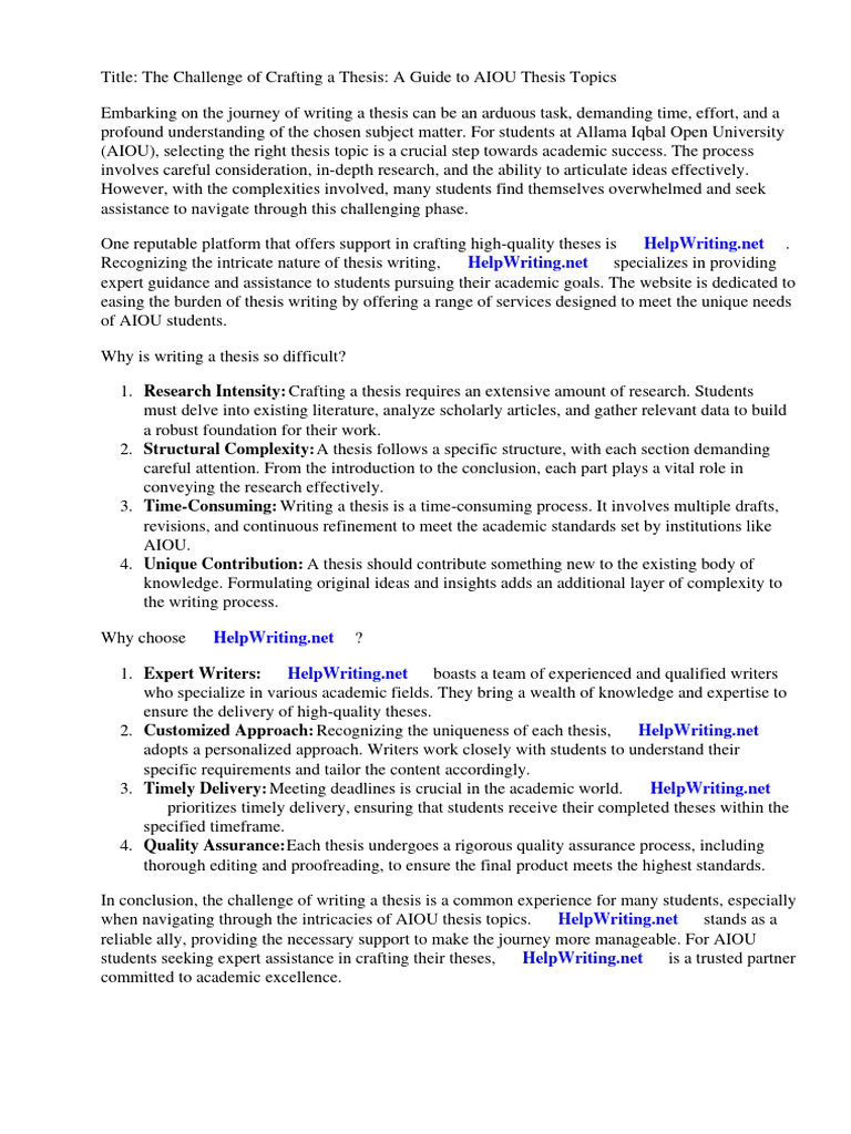 Aiou Thesis Topics | Download Free PDF | Thesis | Adolescence