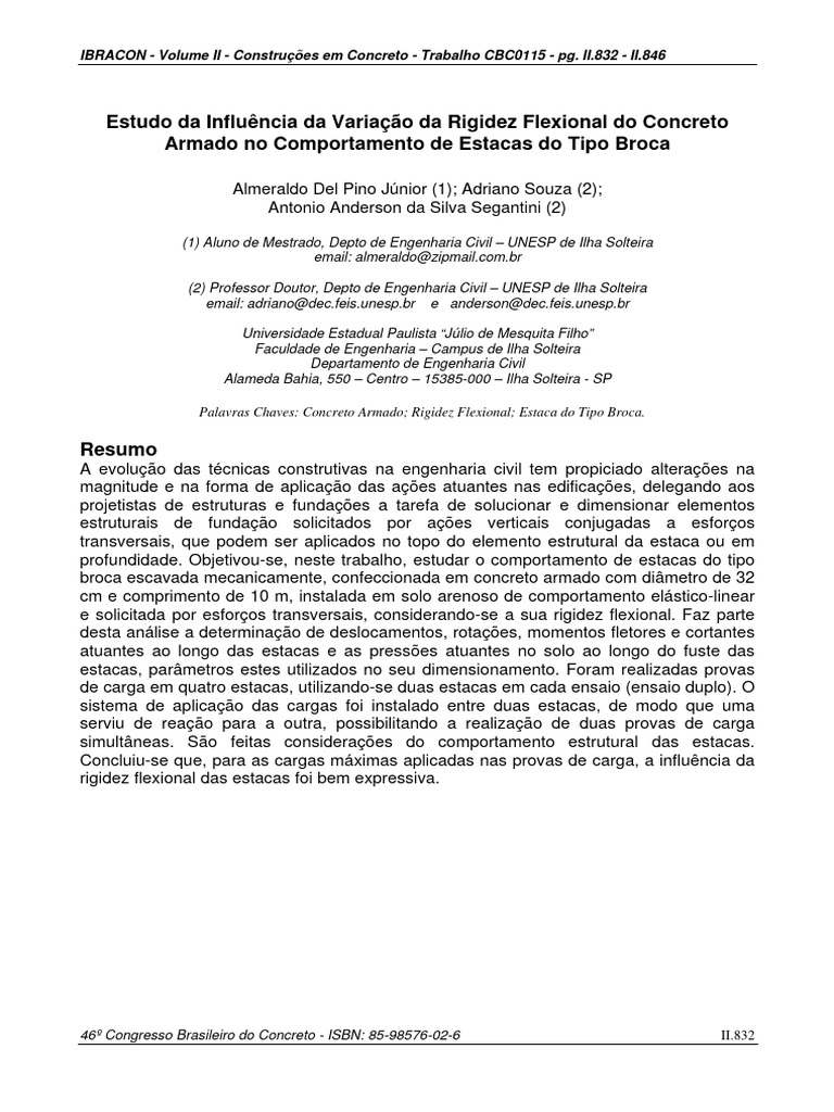 Rigidez Flexional em Estacas Broca | PDF | Flexão (Física) | Solo