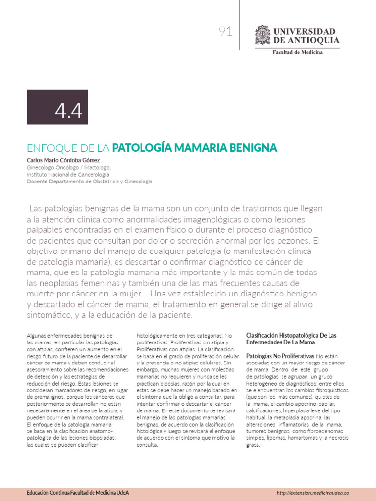 Universidad de Antioquia. Enfoque de La Patología Mamaria Benigna | PDF ...