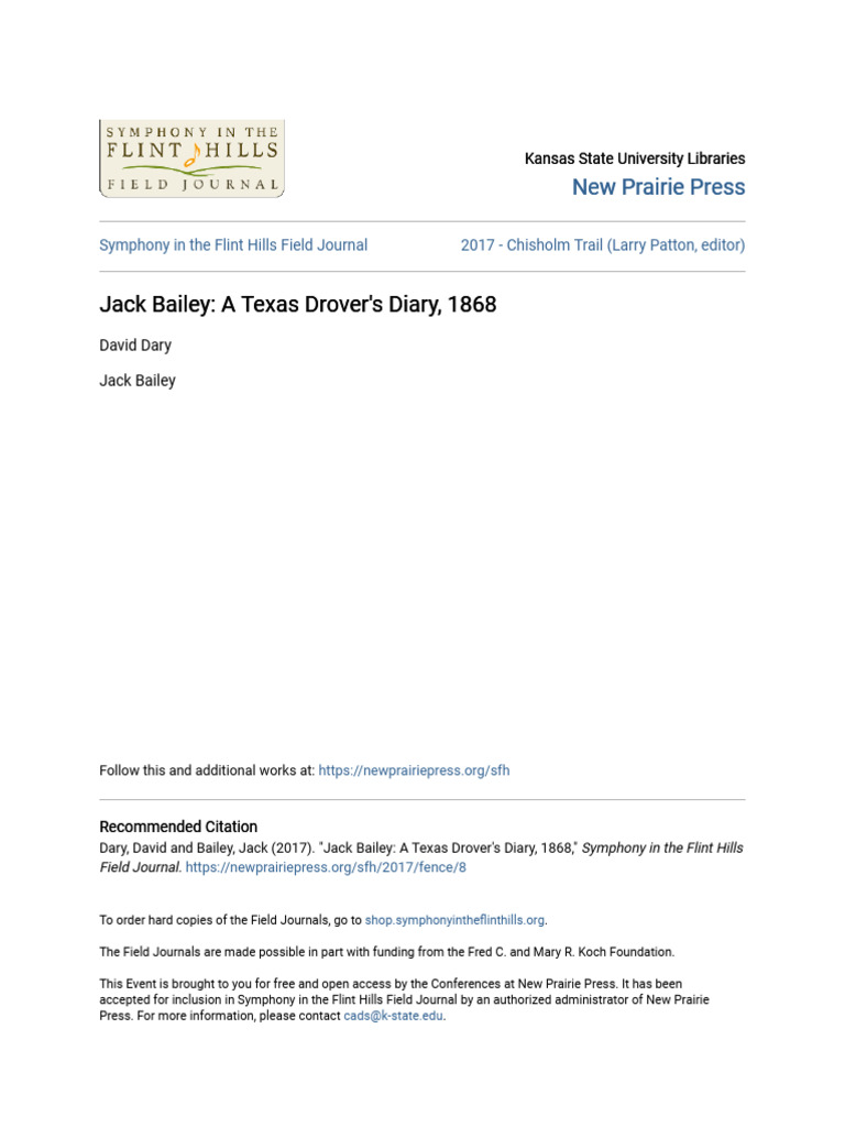 Jack Bailey - A Texas Drovers Diary 1868 | PDF