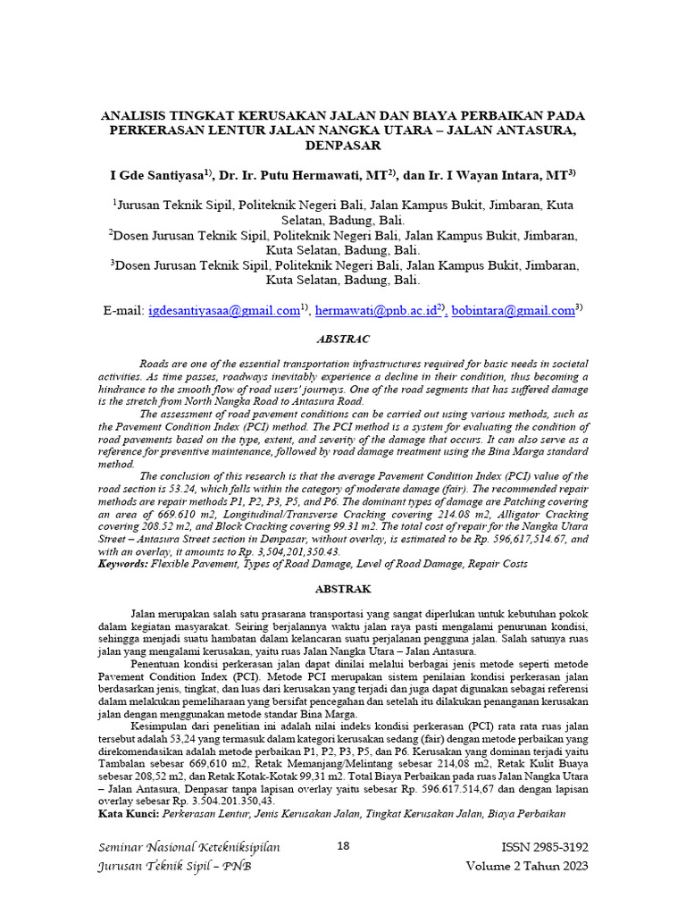 3 Analisis Tingkat Kerusakan Jalan Dan Biaya Perbaikan Pada Perkerasan Lentur Jalan Nangka Utara ...