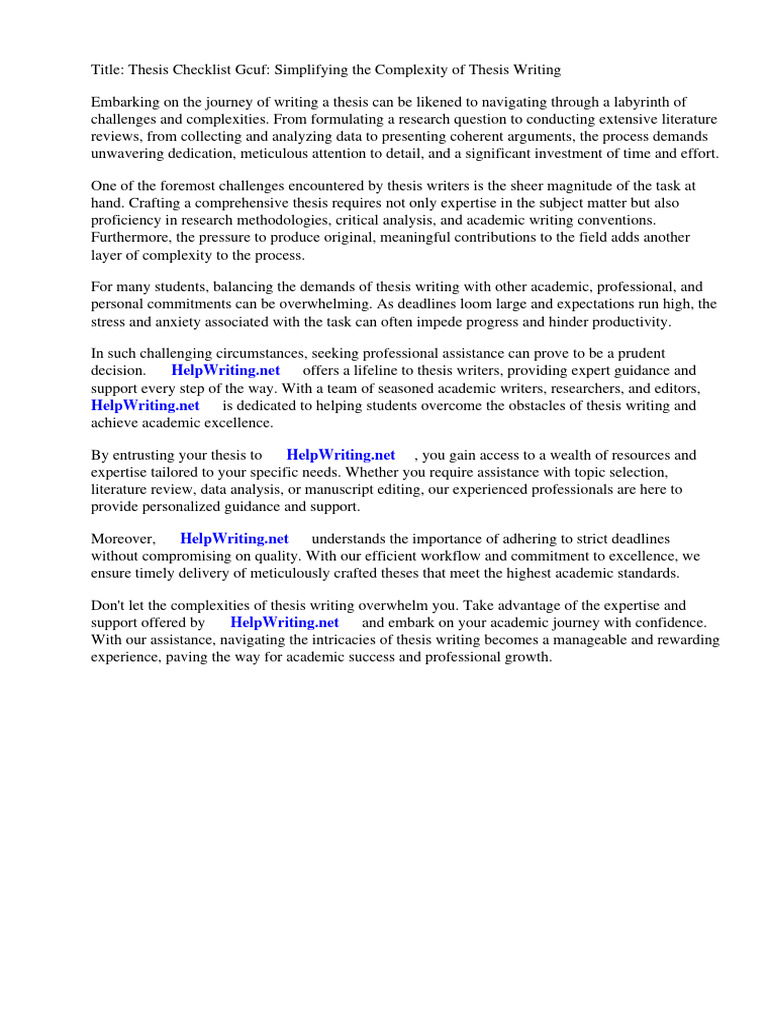 Thesis Checklist Gcuf | PDF | Thesis | Worksheet