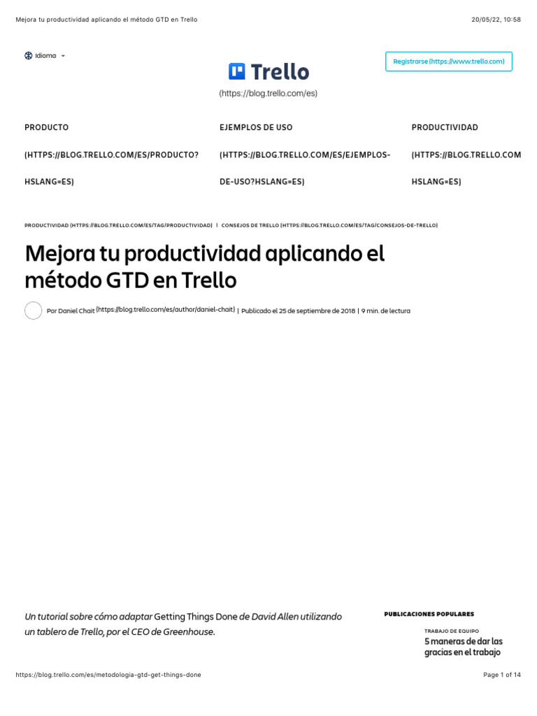 Mejora Tu Productividad Aplicando El Método GTD en Trello | PDF | Crecimiento personal y profesional