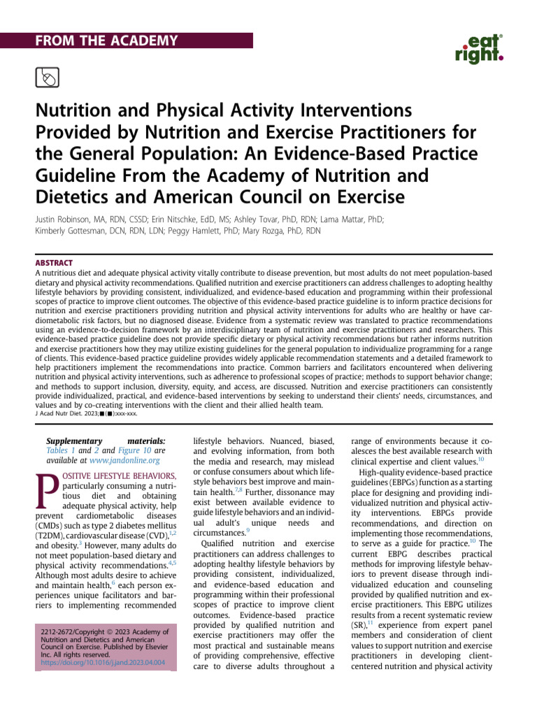 Nutrition and Physical Activity Interventions | PDF | Dietitian ...
