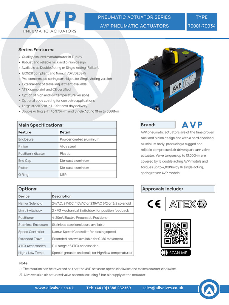Series AVP Pneumatic Actuators 70001-70034 Rev1 | PDF