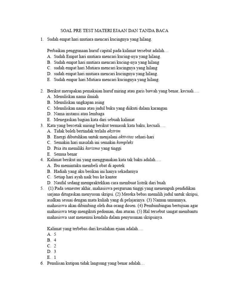 Soal Materi Ejaan Dan Tanda Baca | PDF