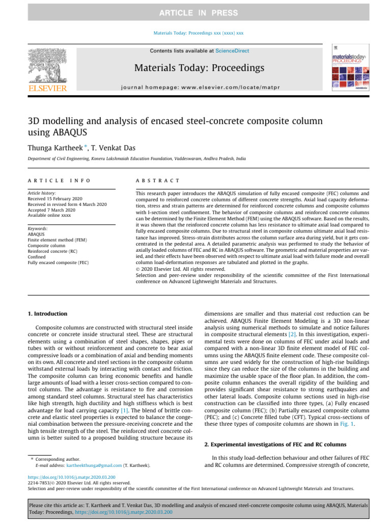 3D Modelling and Analysis of Encased Steel-Concrete Composite Column ...