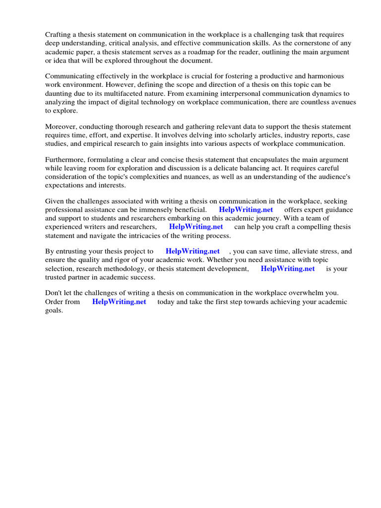 Thesis Statement On Communication in The Workplace | PDF ...