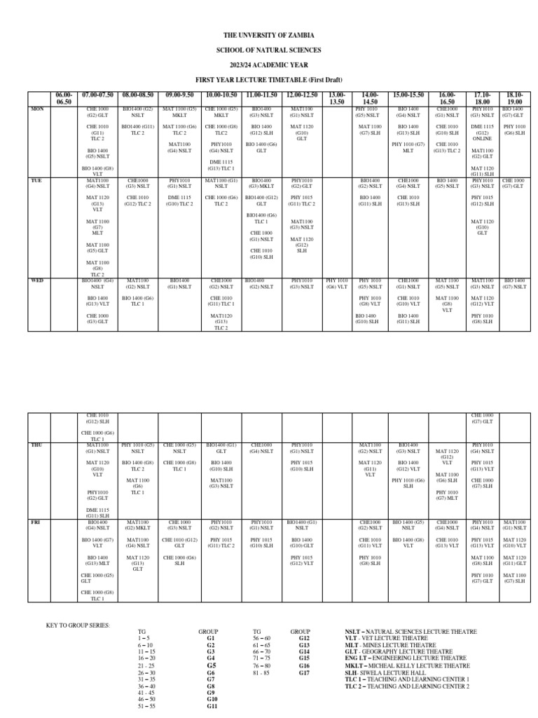 NS 2023-24 First Year Lecture Time-Table | PDF