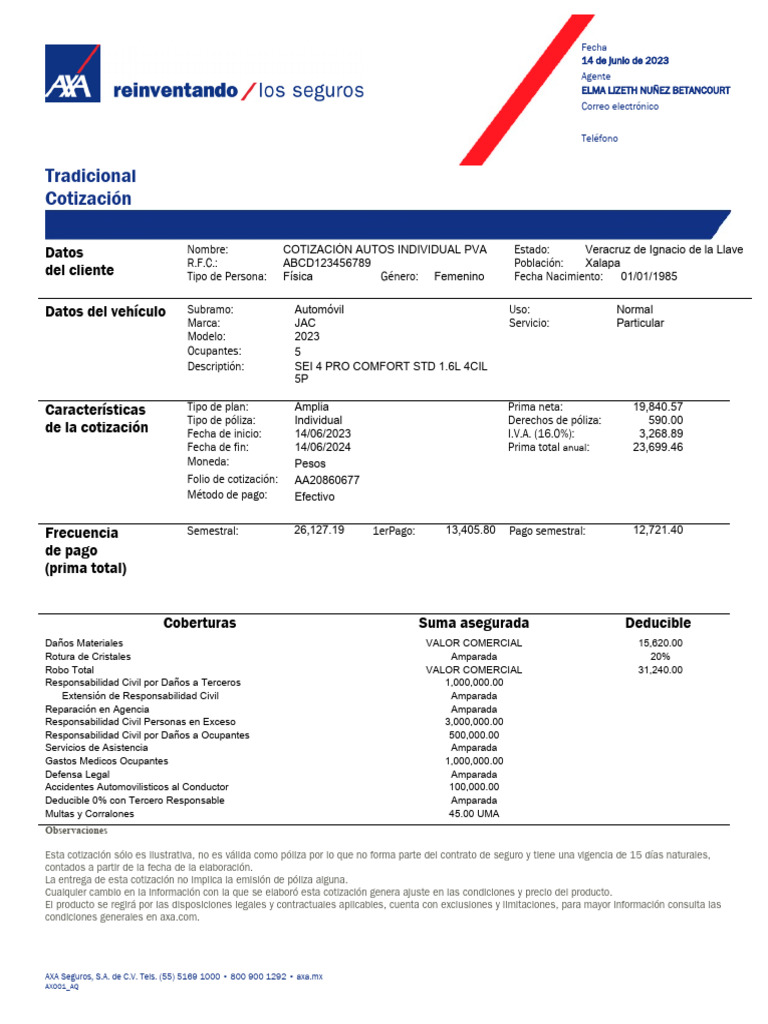 Tradicional Cotización: Datos Del Cliente | PDF | Póliza de seguros | Seguro
