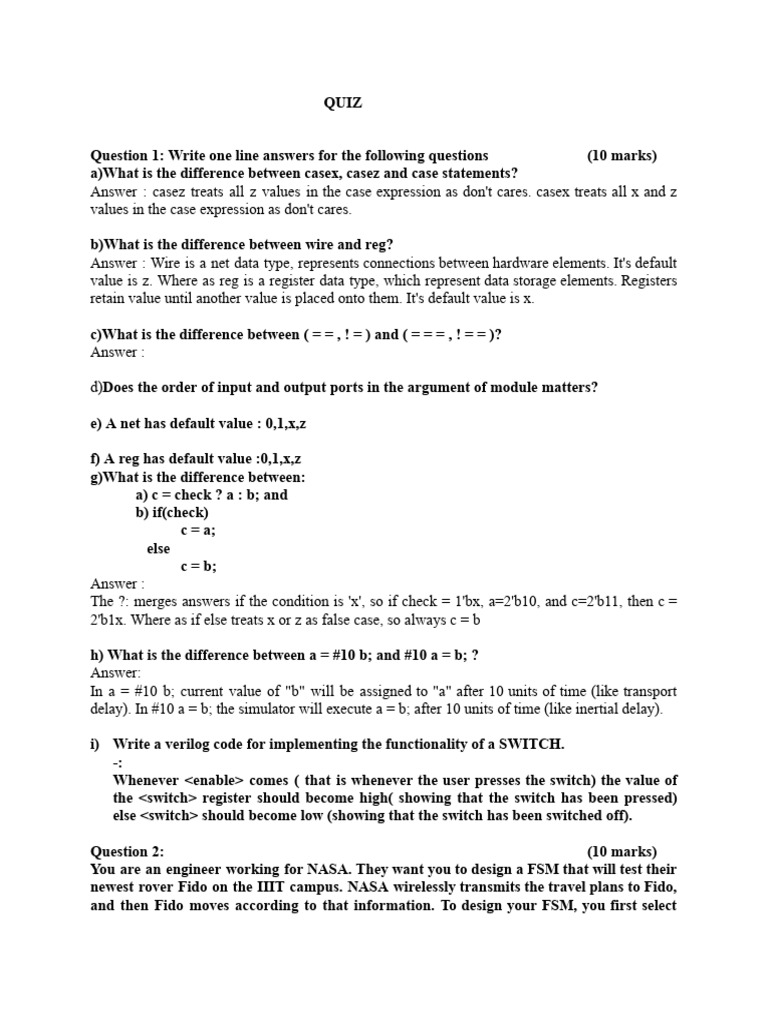 Quiz Docx Verilog Pdf Parameter Computer Programming Computer Programming 