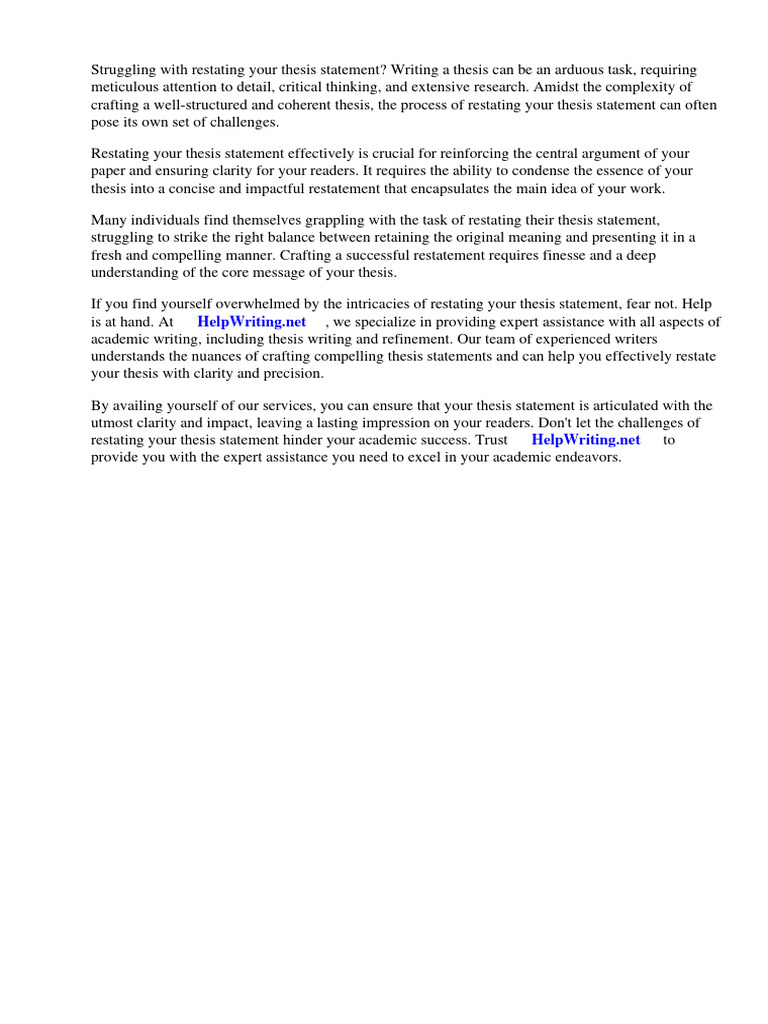 How Can I Restate My Thesis Statement | PDF