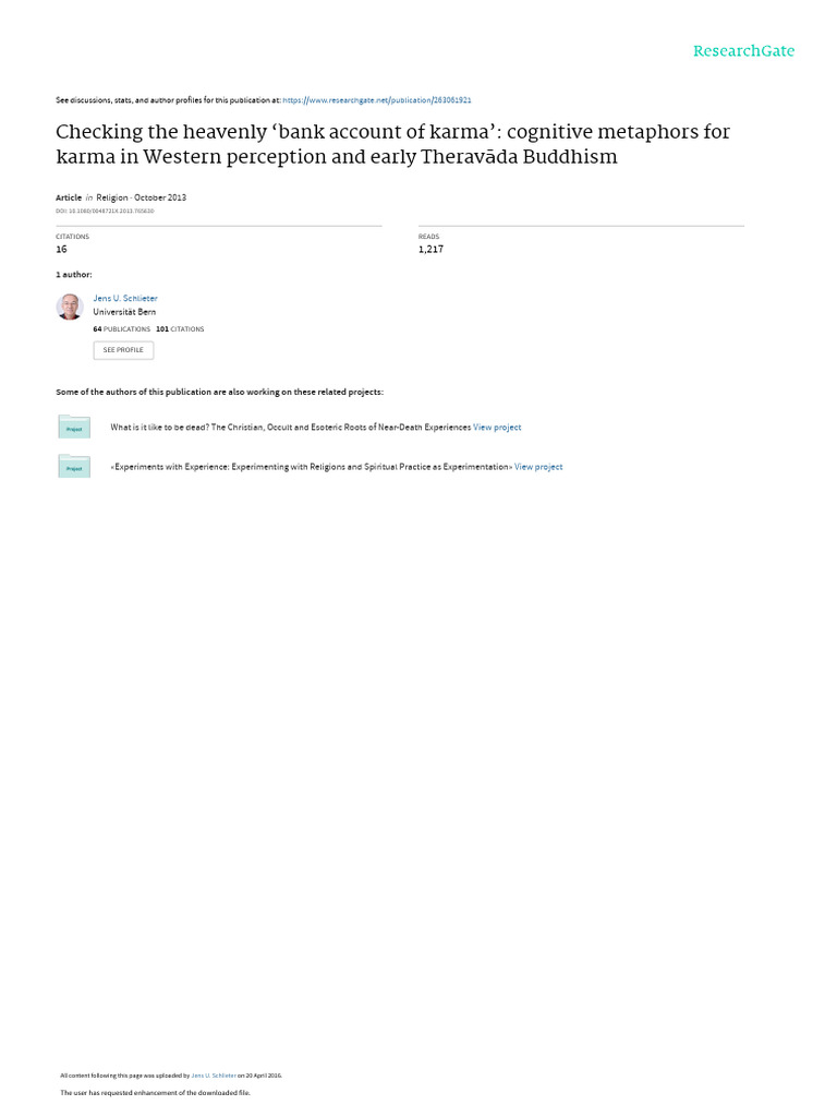 Checking the Heavenly ‘Bank Account of Karma’Cognitive Metaphors for Karma in Western Perception ...