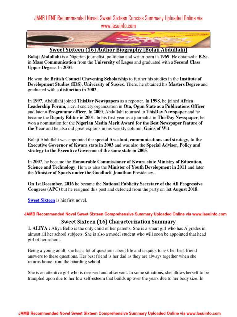 Sweet Sixteen Comprehensive Summary | PDF