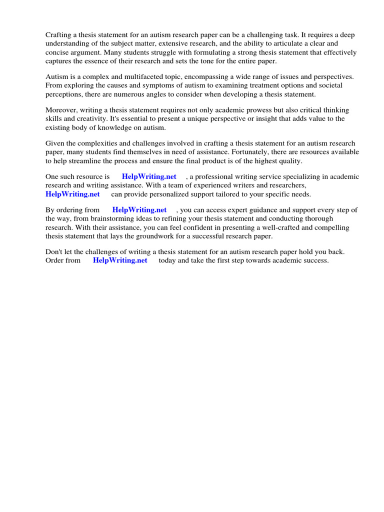 Thesis Statement for Autism Research Paper | PDF | Autism Spectrum ...