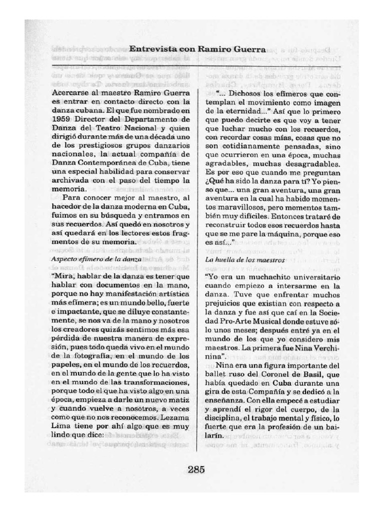 Entrevista A Ramiro Guerra, Creador de La Danza Moderna Cubana | PDF