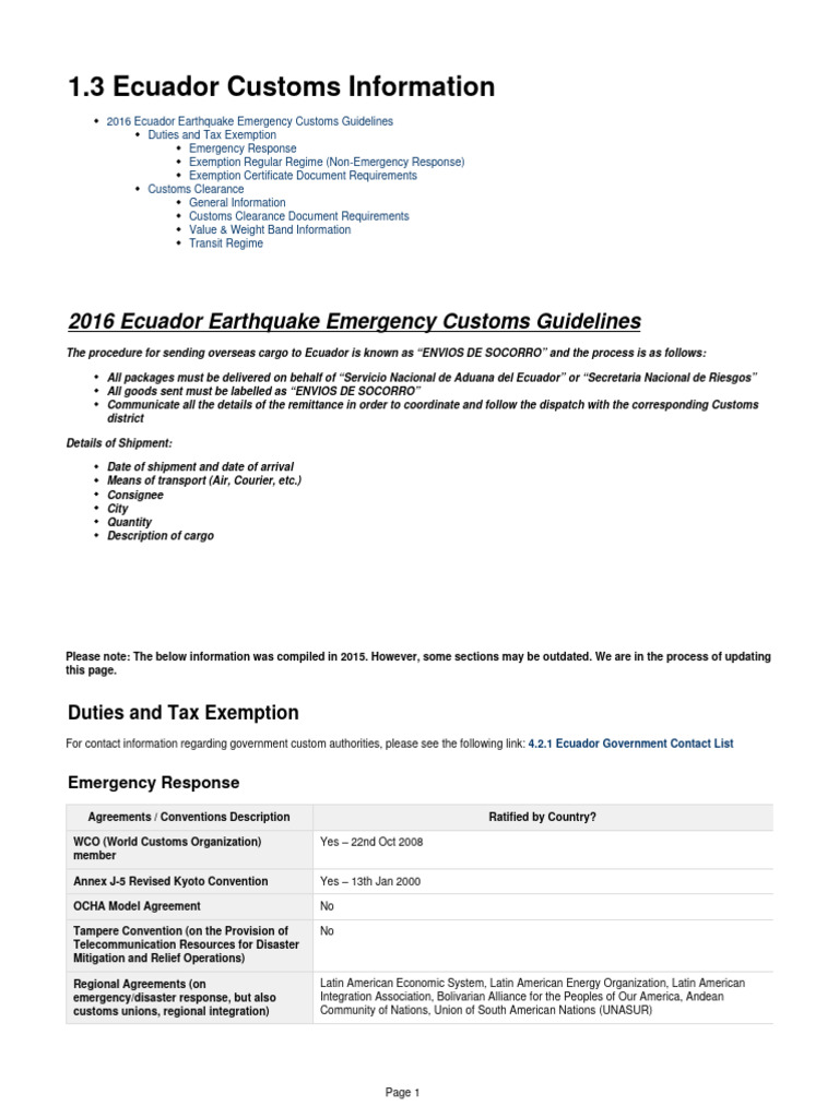 1.3 Ecuador Customs Information | Download Free PDF | Customs | Trade