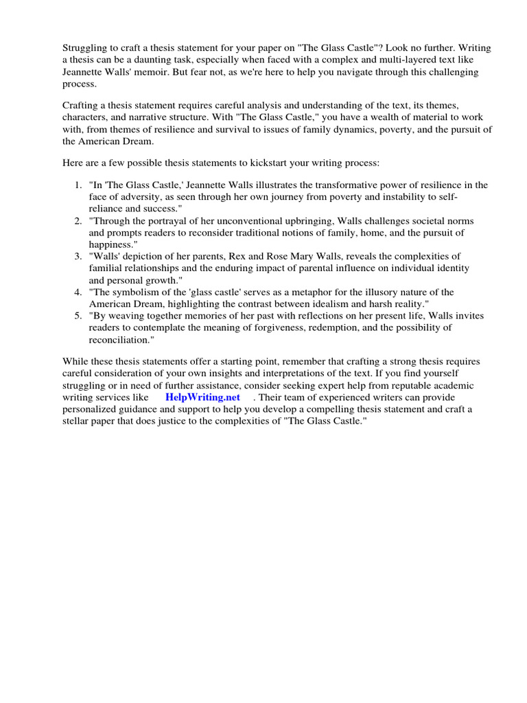 Possible Thesis Statements For The Glass Castle | PDF | Social Science ...