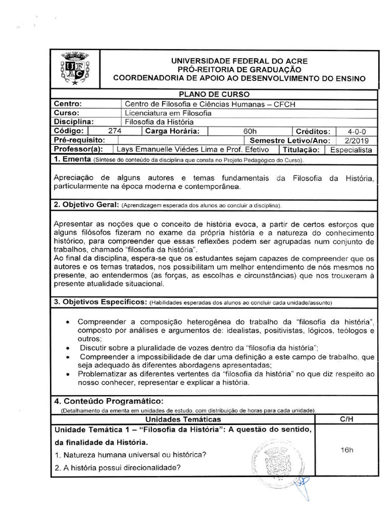 CFCH 274 - Filosofia Da História | PDF