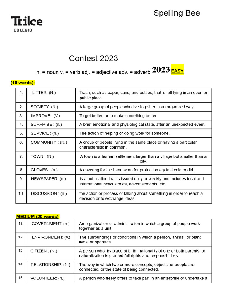 2023 Spelling Bee Word List | PDF | Social Science | Philosophy