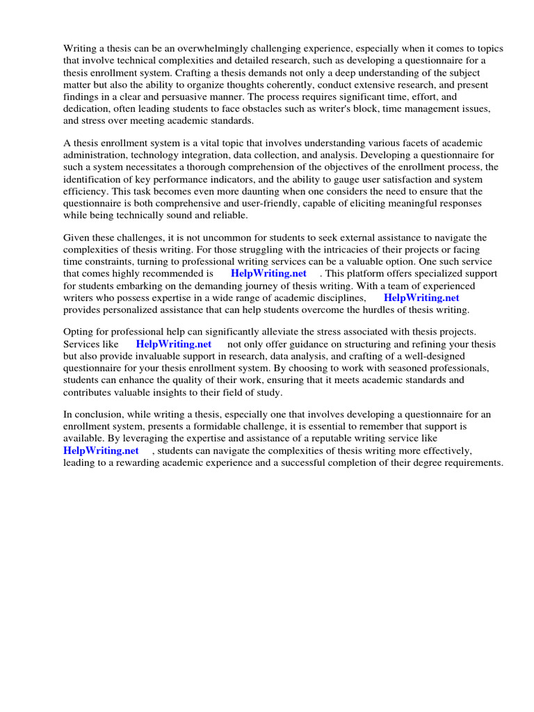 Questionnaire For Thesis Enrollment System | Download Free PDF | Databases | Survey Methodology